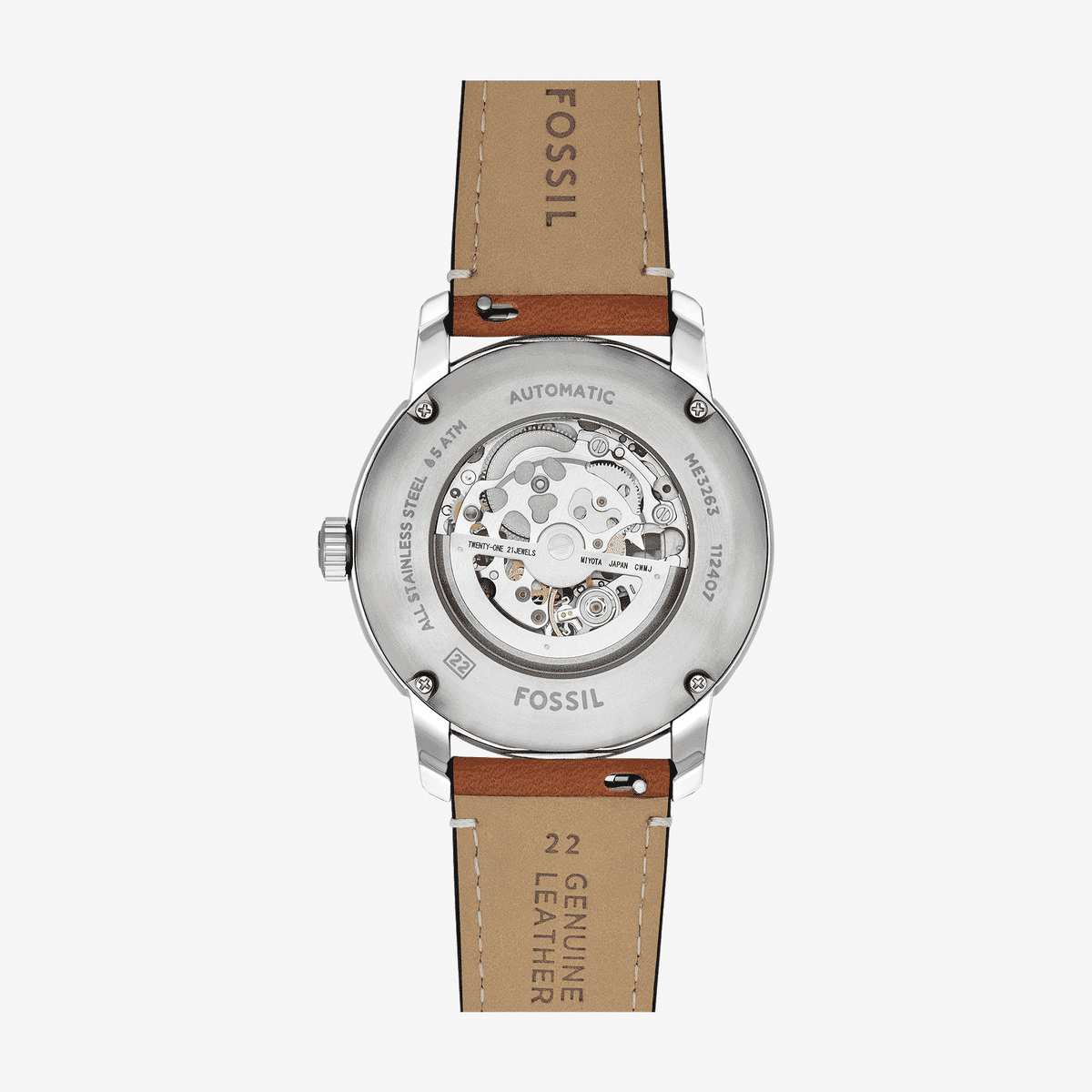 Reloj automático Fossil Heritage de piel en color marrón - Castejón Joyeros